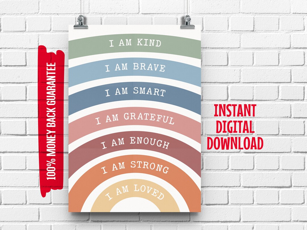 Rainbow Affirmations Wall Art Affirmations for Kids Positive ...