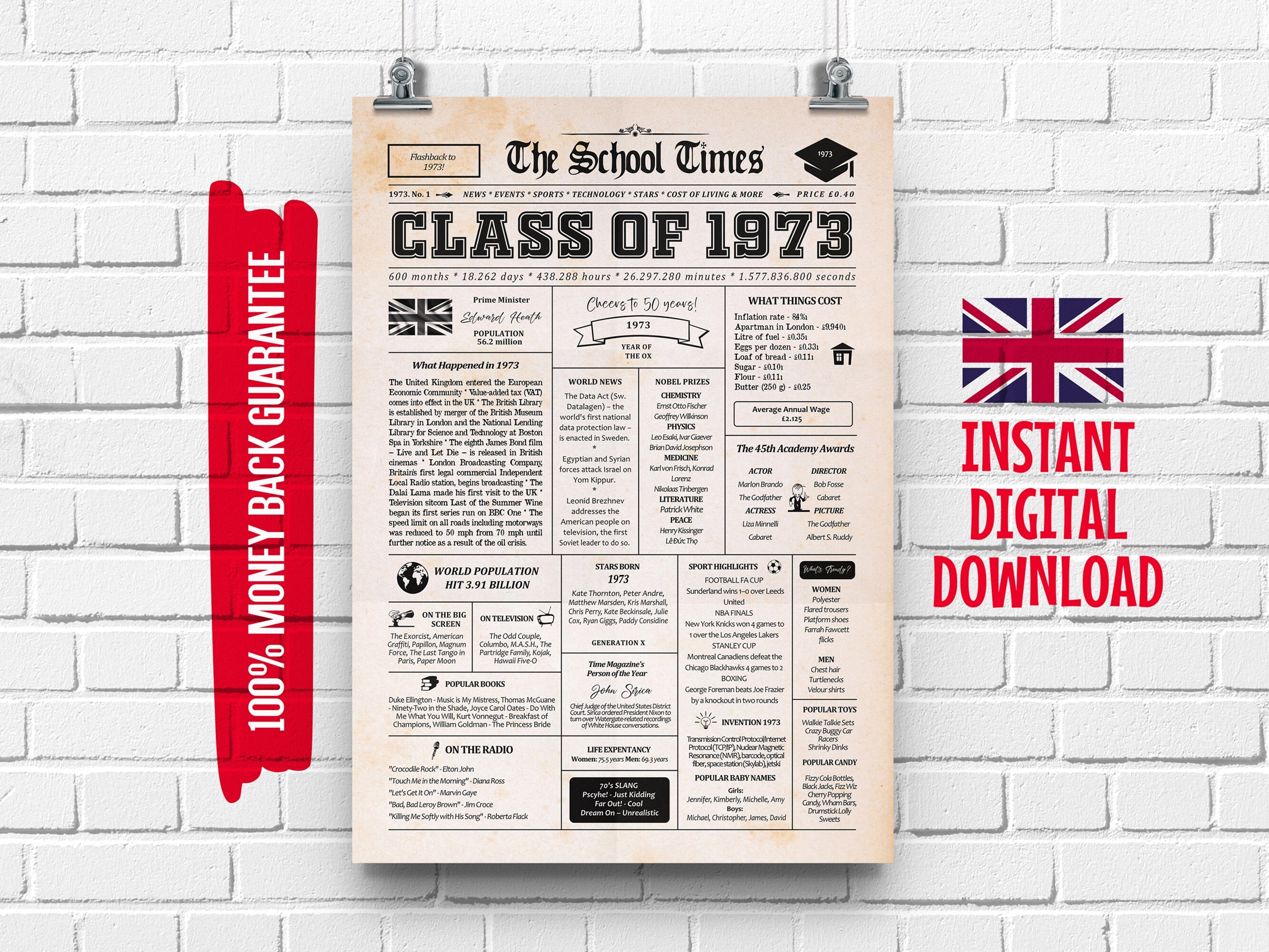 Class of 1973 UK Newspaper Poster 50th High School Reunion United ...