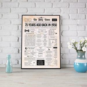 75th Birthday Canadian Newspaper Sign 1950 | 75th Birthday Gift for Men ...