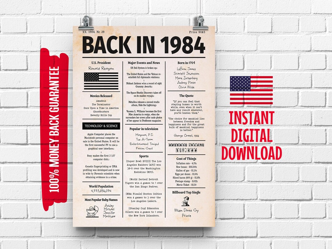 1984 40th Birthday Back in 1984 Fun Facts 1984 Newspaper Trivia 1984 ...