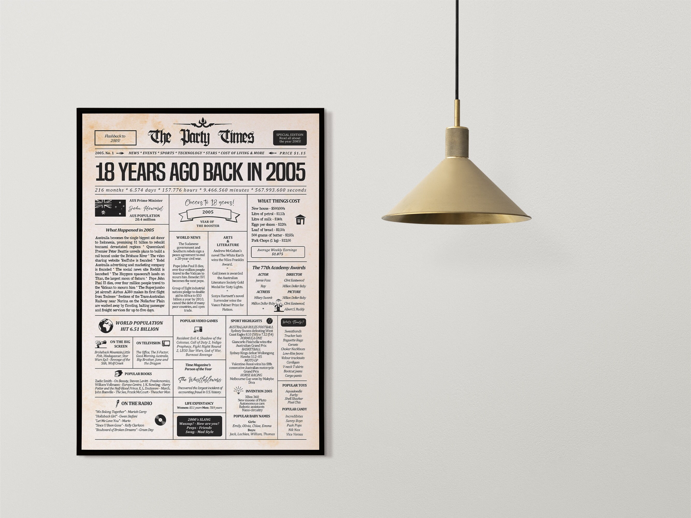 18th Birthday Australian Newspaper Sign 2005 18th Birthday - Etsy