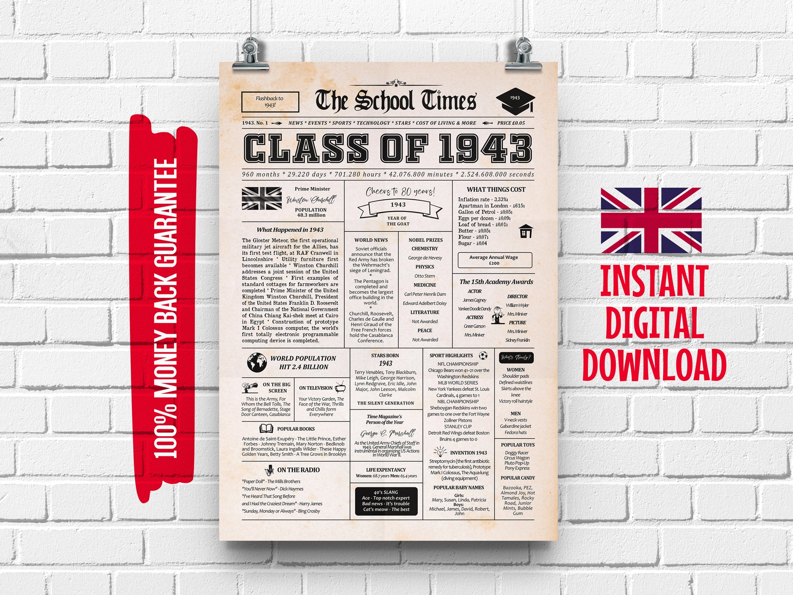 Class of 1943 UK Newspaper Poster 80th High School Reunion United ...
