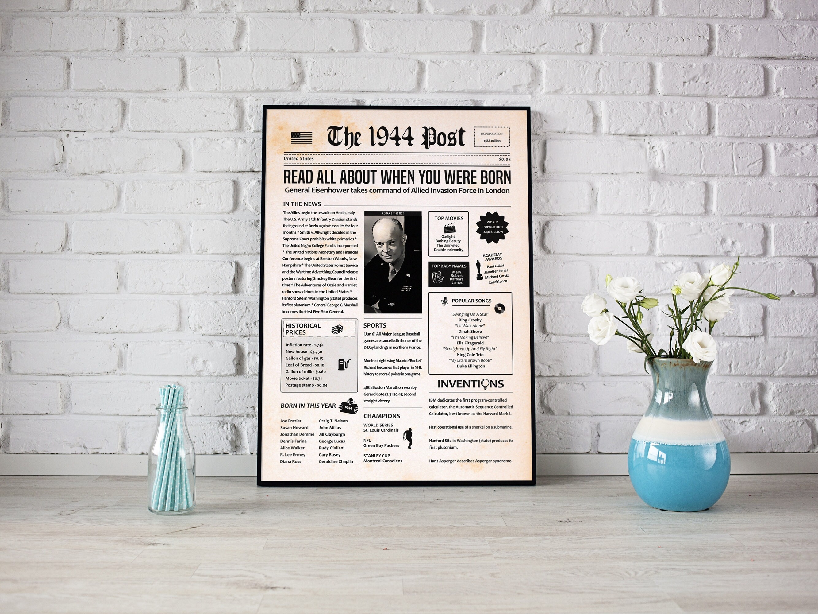 1944 80th Birthday Newspaper Sign 80th Birthday Gift for Men or Women ...