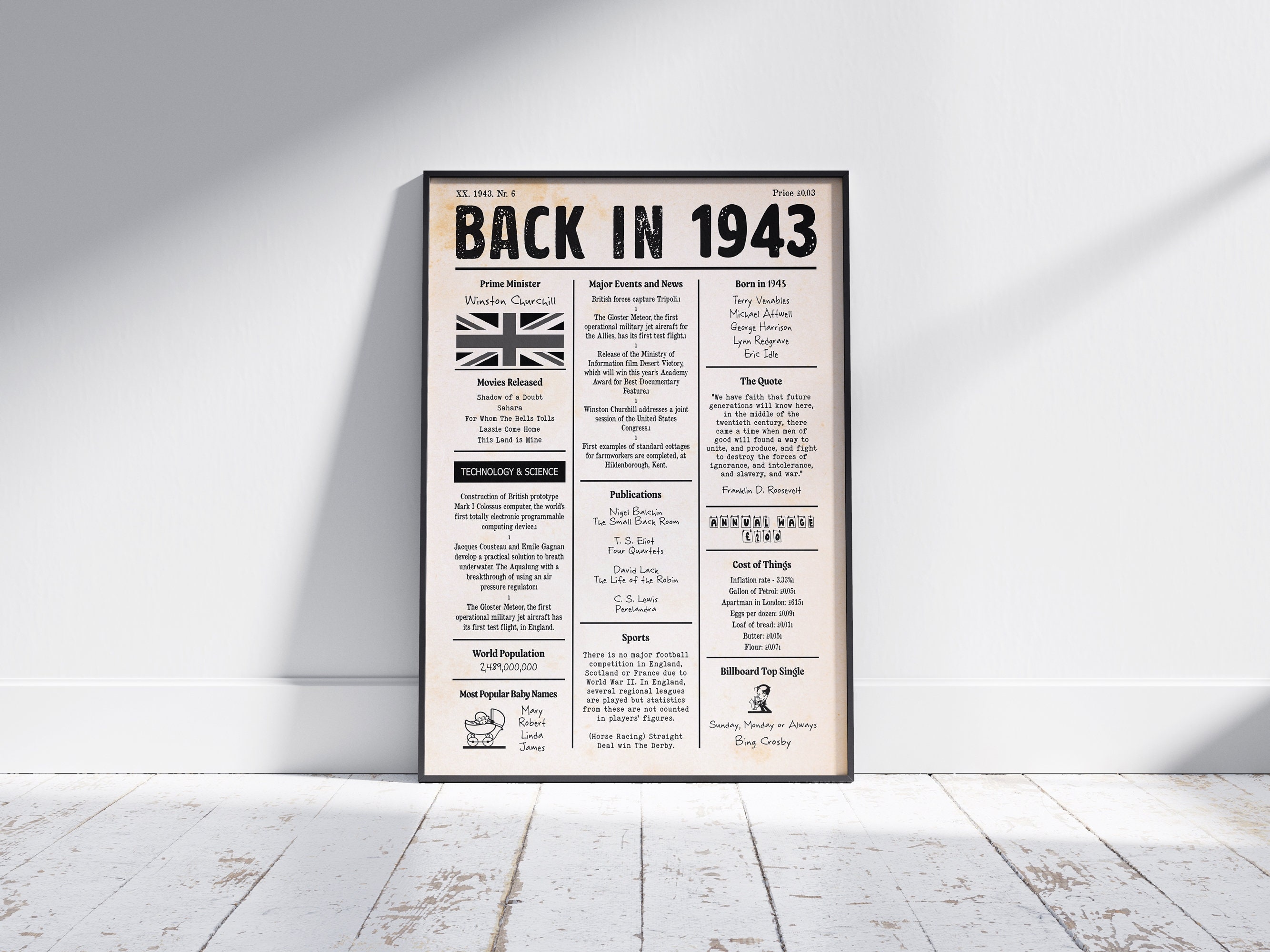 UK 80th Birthday Newspaper Poster Back in 1943 United Kingdom - Etsy