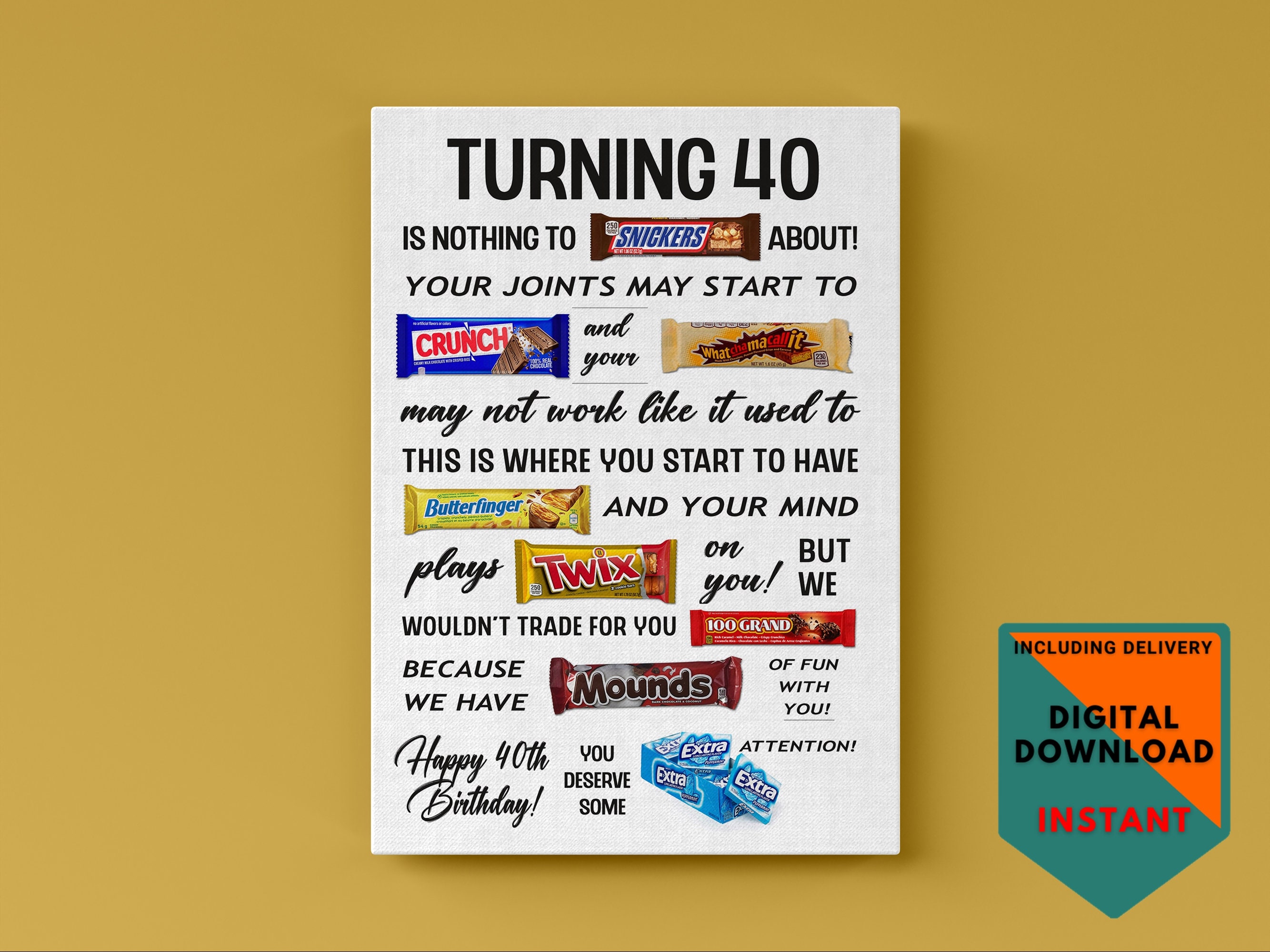 40th Birthday Candy Poster: Funny Gift, Printable Sign (instant ...