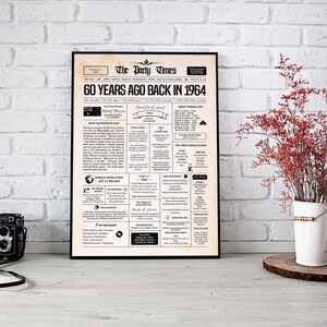 1964 60th Australian Birthday Newspaper Sign 60th Birthday Gift for Men ...