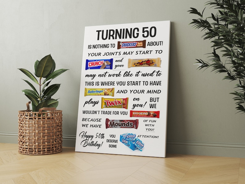 50th Birthday Candy Poster: Funny Gift, Printable Sign (instant ...