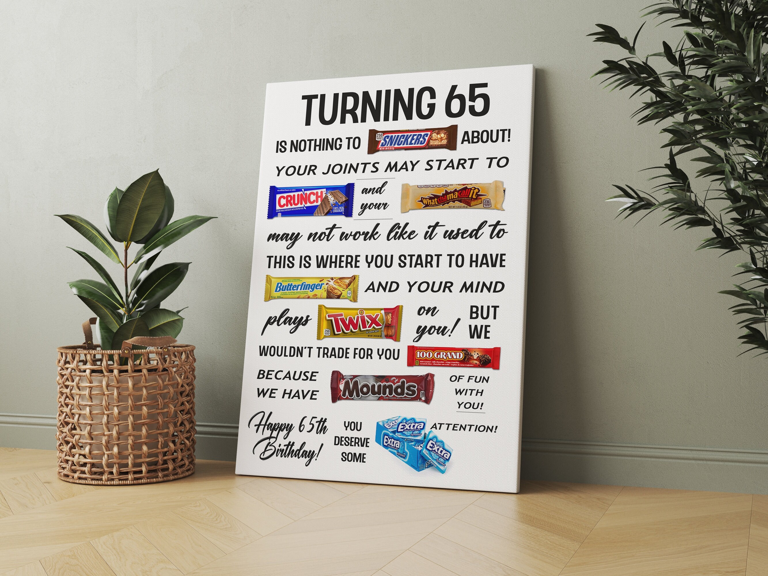 65th Birthday Candy Poster: Funny Gift, Printable Sign (instant ...