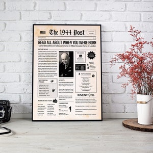 1944 80th Birthday Newspaper Sign 80th Birthday Gift for Men or Women ...