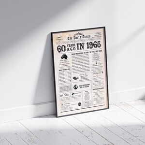 1965 Australian 60th Birthday Newspaper Sign - Printable Digital ...