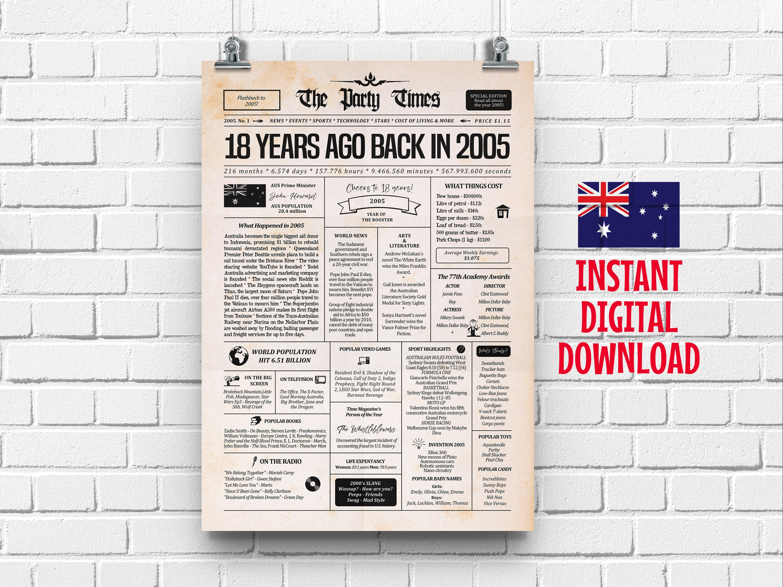 18th Birthday Australian Newspaper Sign 2005 18th Birthday - Etsy