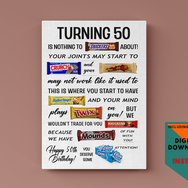 50th Birthday Candy Poster - Etsy