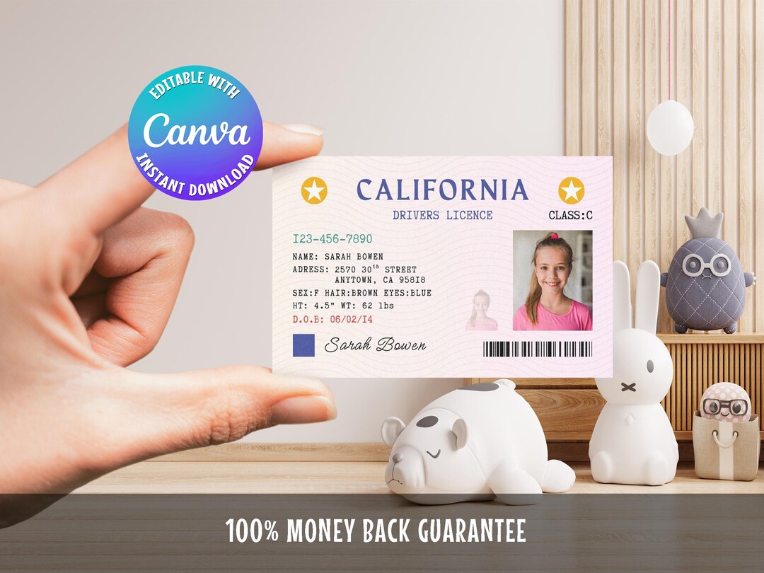 Kids Play Driver License Template: Editable Pretend ID Card (printable ...