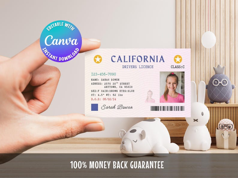 Kids Play Driver License Template: Editable Pretend ID Card (printable ...