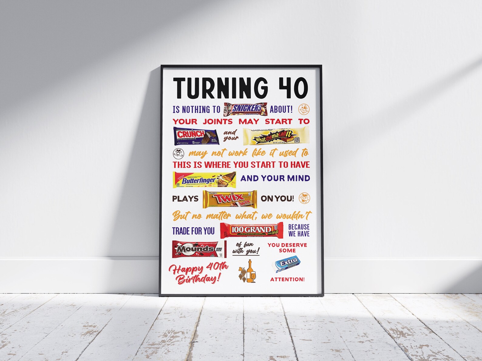 40th Birthday Printable Candy Poster | Birthday Candy Sign | 40th ...
