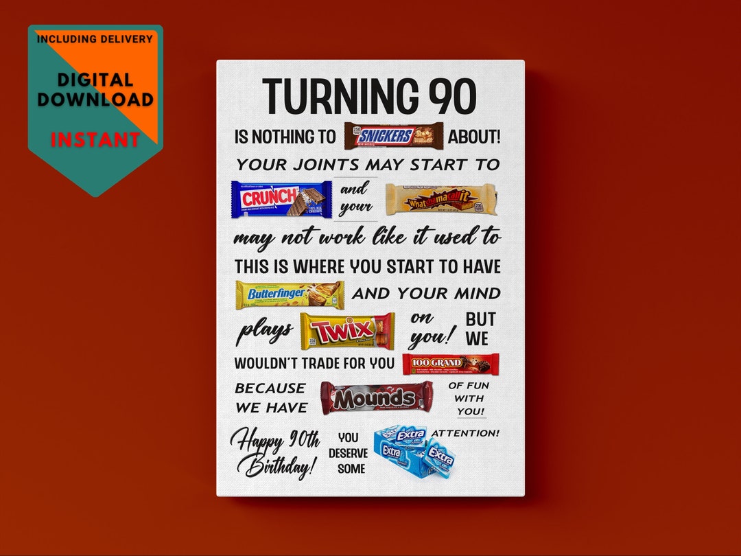90th Birthday Printable Candy Poster | Birthday Candy Sign | 90th ...