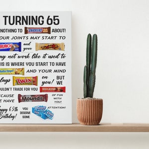 65th Birthday Candy Poster: Funny Gift, Printable Sign (instant ...