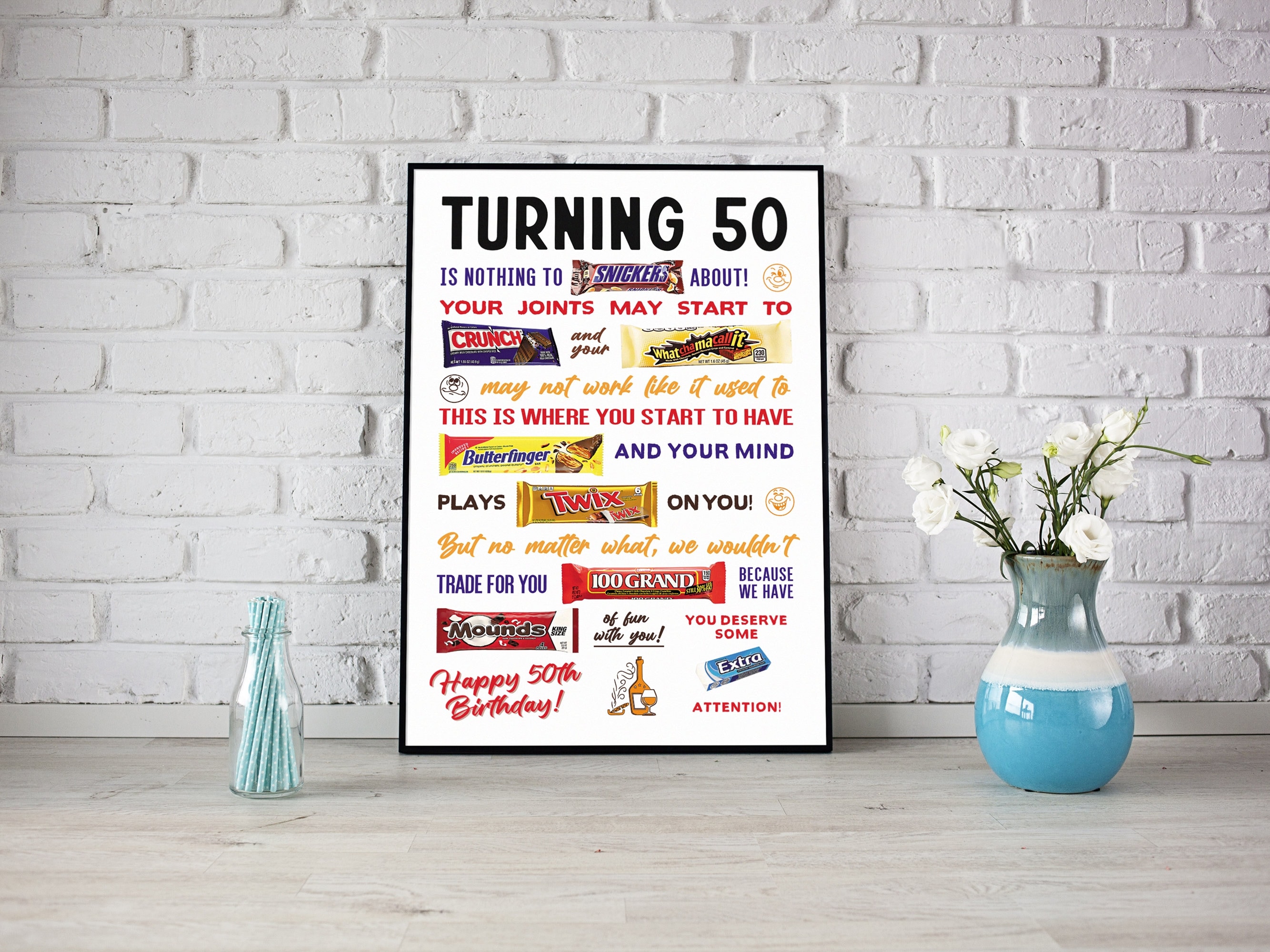50th Birthday Candy Poster: Funny Gift, Printable Sign (digital ...