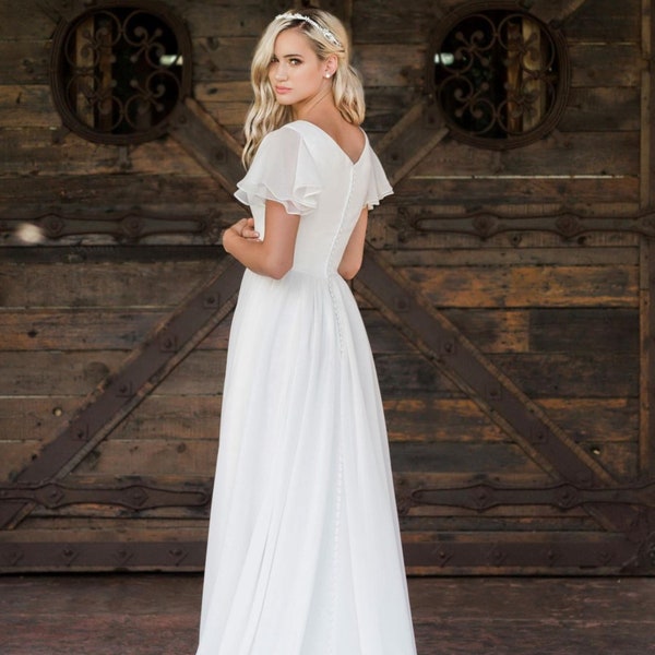 Flutter Sleeve Wedding Dress - Etsy