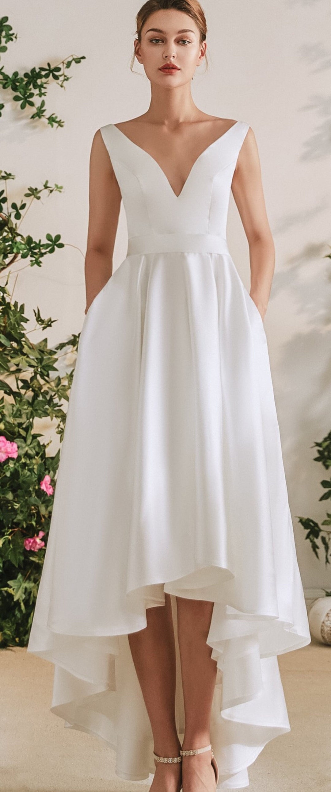 Lightweight White Duchess Satin Wedding Dress With Pockets & Optional ...