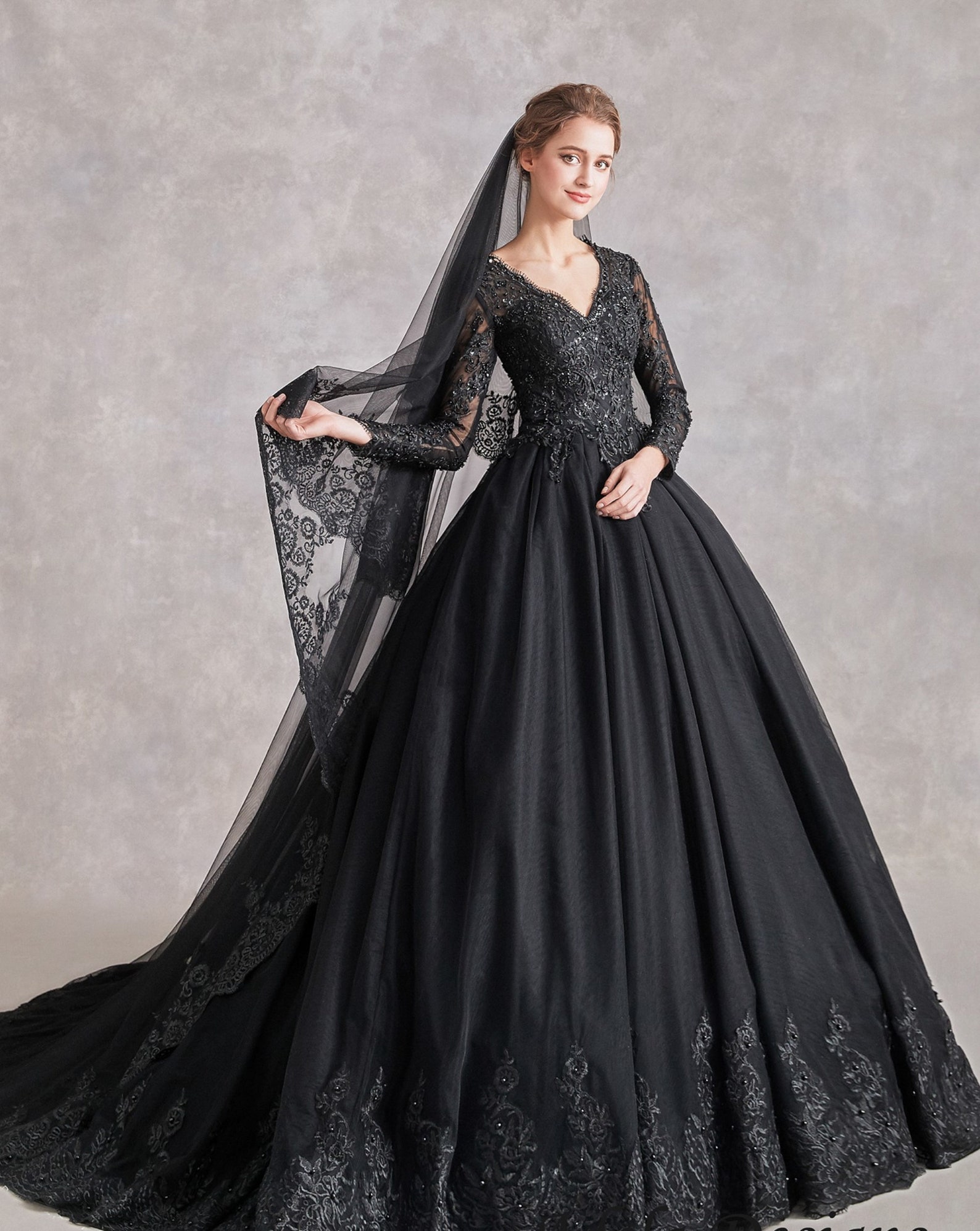 Deluxe Black Wedding Alternative Bridal Gown Dress With Long - Etsy