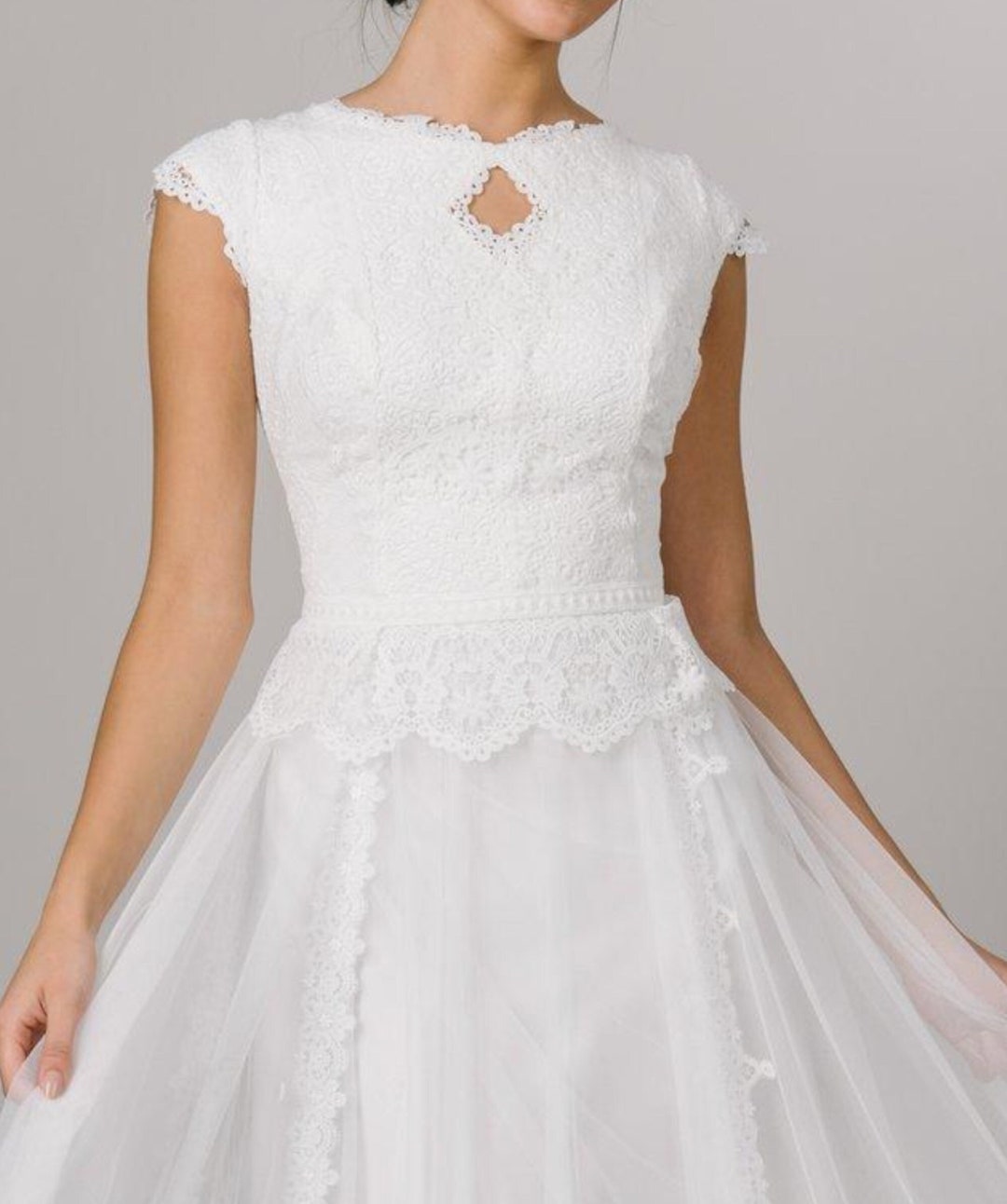 Unusual Boho White or Ivory Wedding Dress With Vintage Lace, Keyhole ...