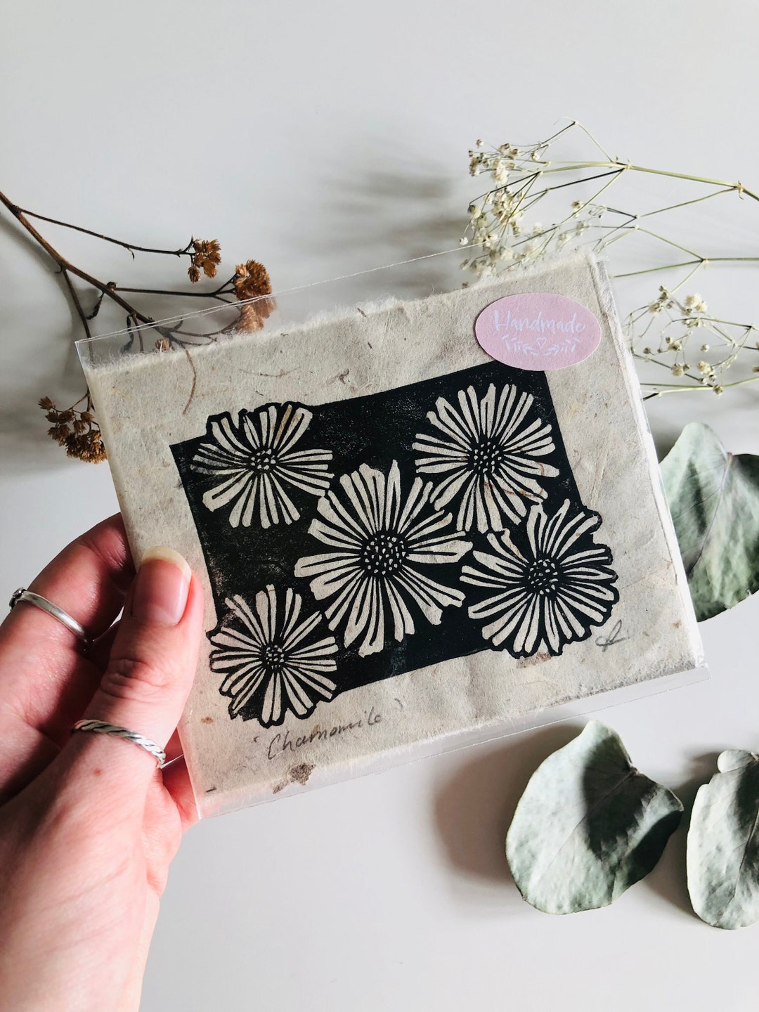 Mini Black Chamomile Print Botanical Daisy Lino Relief Print - Etsy