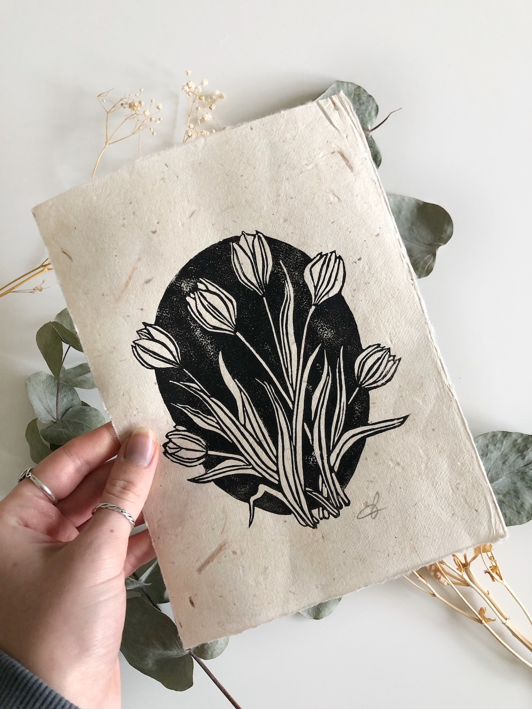 Tulip Print Lino Print Relief Print Botanical Gift Idea Gift for Her ...