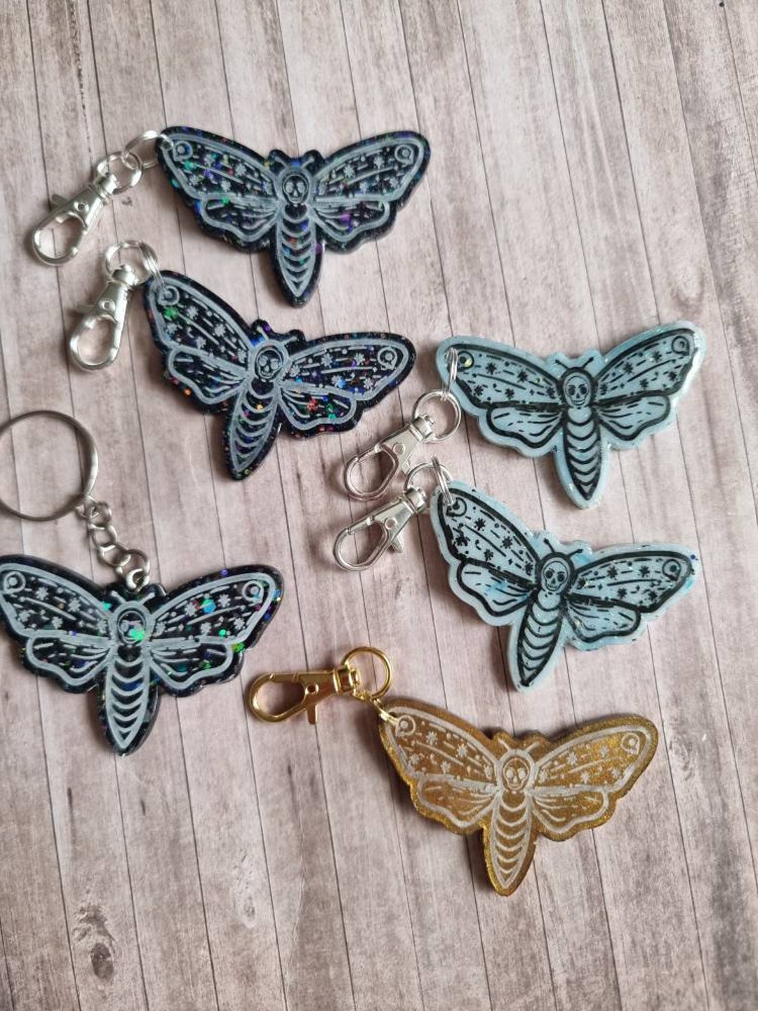 4 Different Death Moth Keyring. Hand Painted Handmade Resin - Etsy