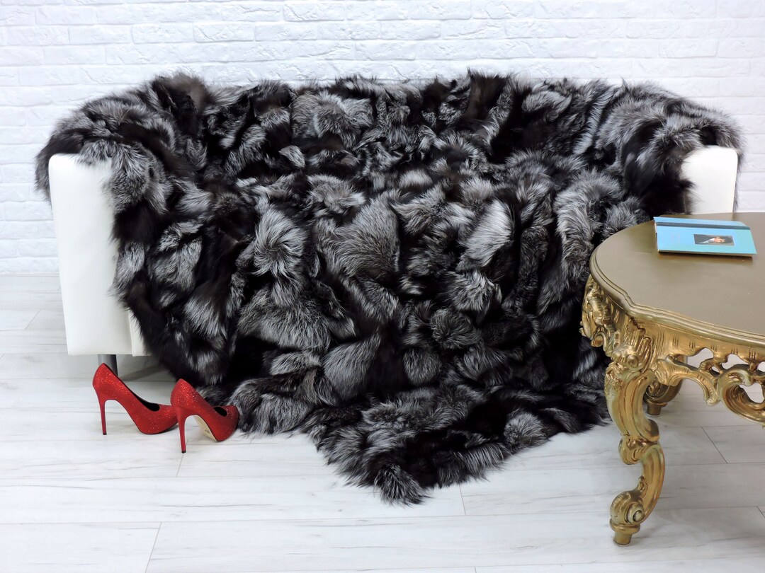 Luxury Real Silver Fox Fur Throw, KING Fur Blanket, Patchwork Fur ...