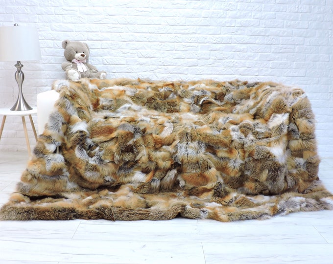 Luxury Real Red Fox Fur Throw, King Fur Blanket, Genuine Red Fox , 86x ...