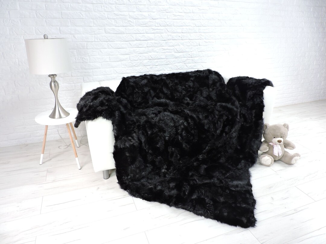 Luxury Real Fur Throw, King Fur Blanket, Rich Black Beaver Fur ...