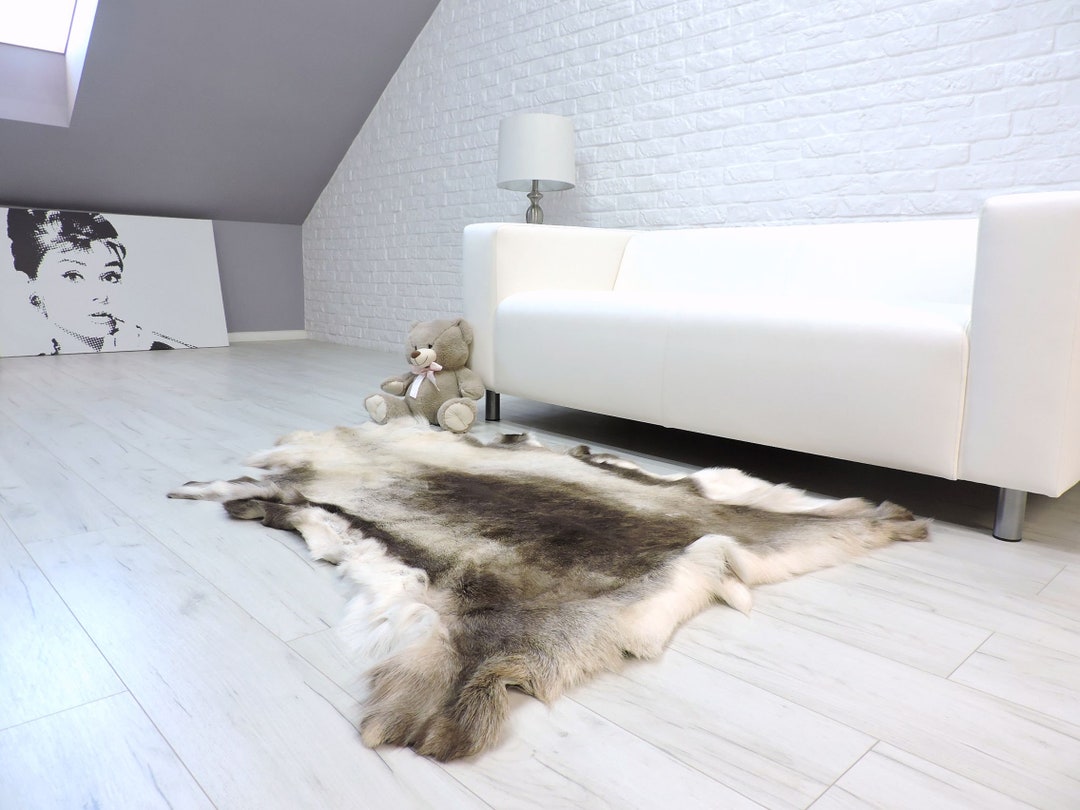 Reindeer Hide Rug, Real Reindeer Skin, Area Rug, Leather Rug, Christmas ...