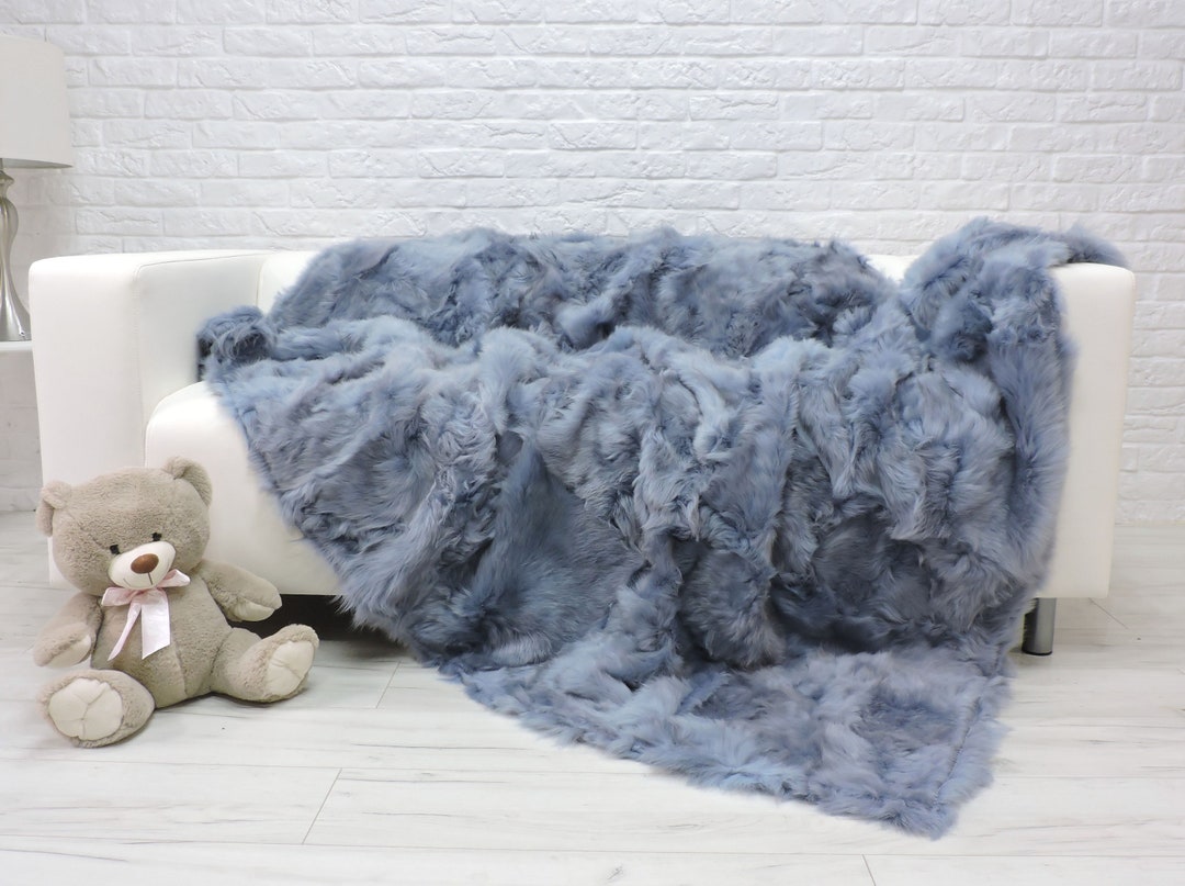 Luxury Real Toscana Fur Throw, Patchwork Fur Blanket, Blue Large ...