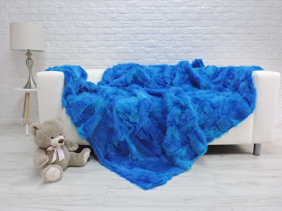 Luxury Real Toscana Fur Throw, Patchwork Fur Blanket, Bright Sapphire ...