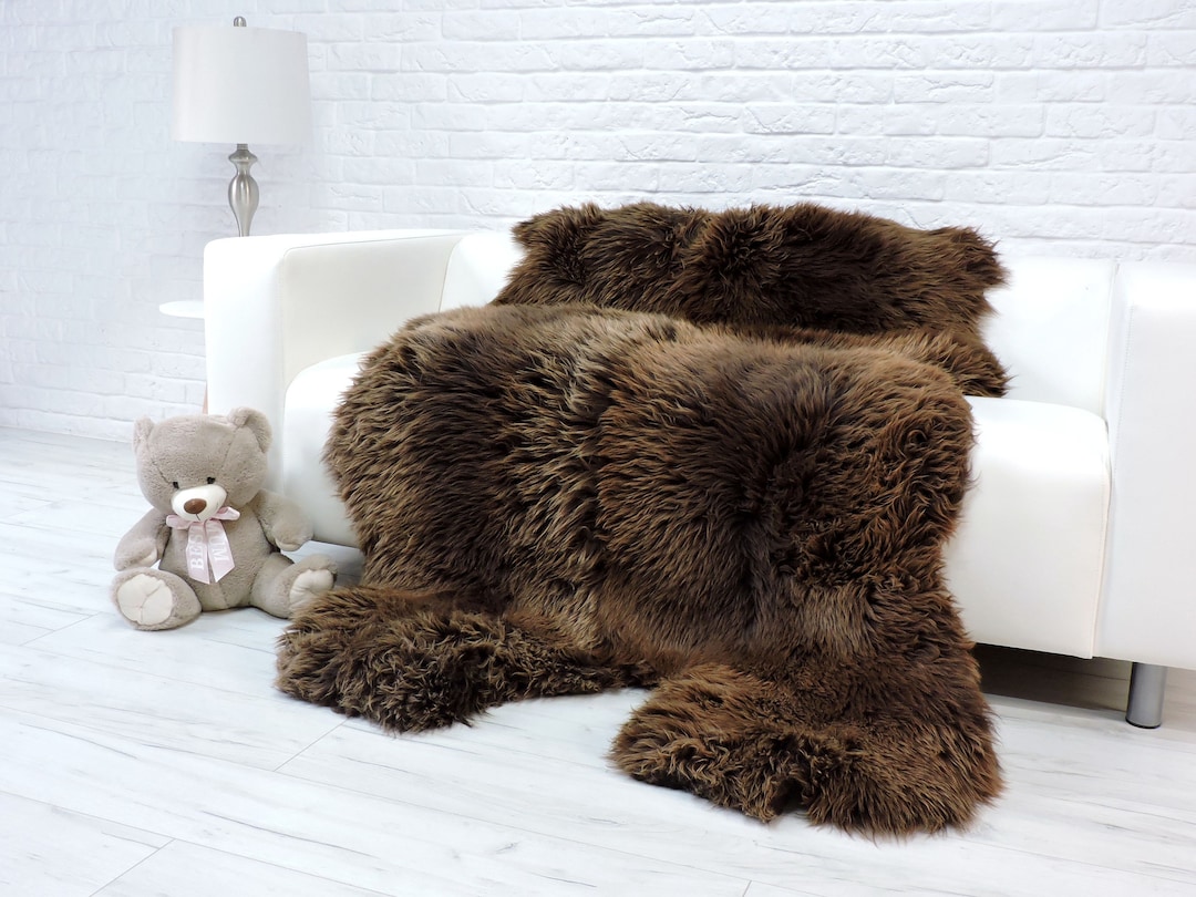 Bear Skin Rug Brown, Genuine Sheepskin Rug GIANT, Area Rug, Shag Rug ...
