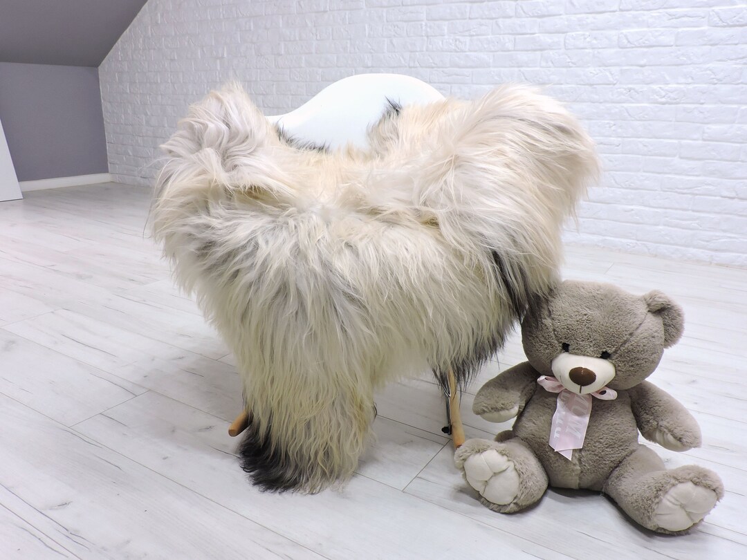 Cozy Icelandic Large Sheepskin Rug, Pearly Beige Fur Rug, Long Shiny ...