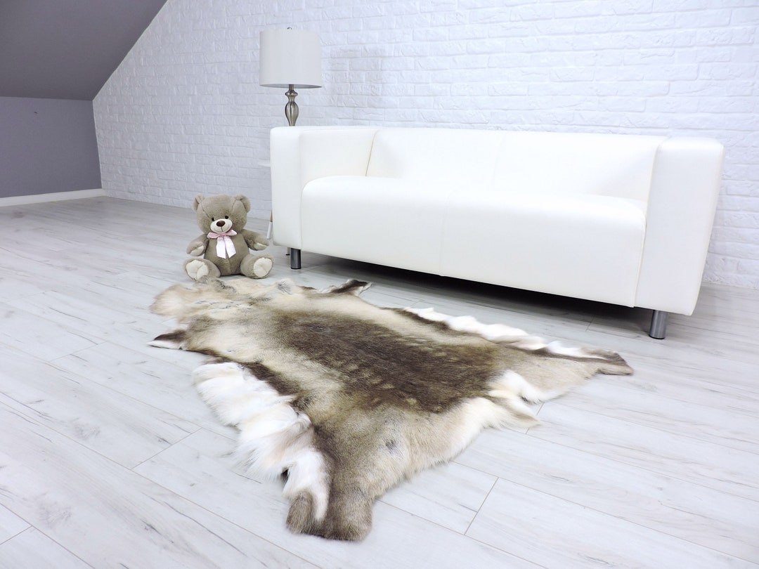 Scandinavian Reindeer Rug, Giant Reindeer Hide, Genuine Leather Rug ...