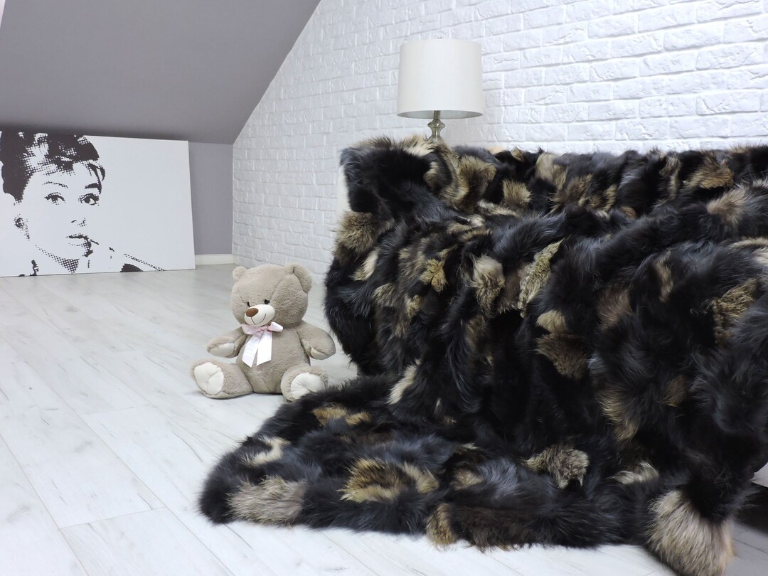 Grey Beige Fox Fur Throw, Real Fur Rug, (86" X 76") 626 - Etsy