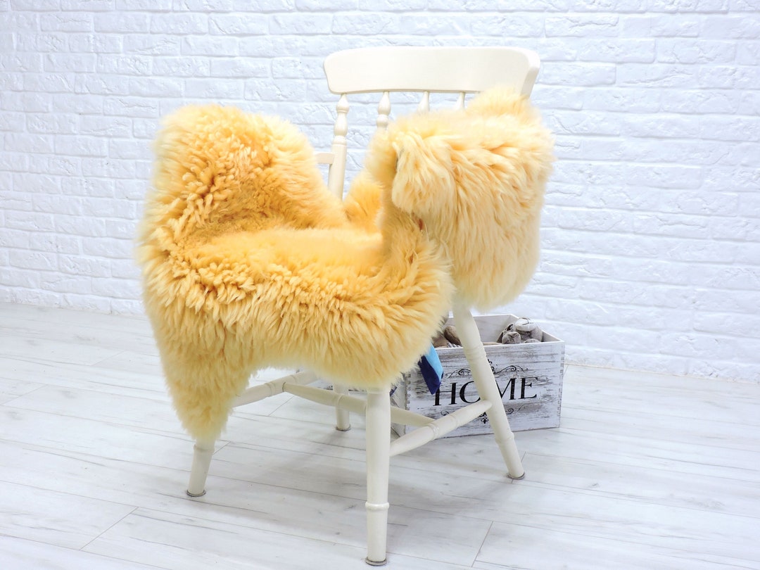 Sheepskin Rug, Area Rug, Shag Rug, Fur Rug, Yellow Genuine Sheepskin ...