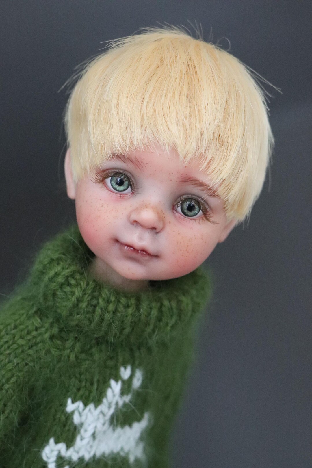 Paola Reina Boy Head Tilt, Face Carving Ooak Repaint Custom Doll Decor ...