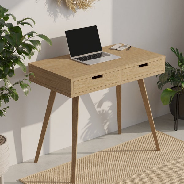 Solid Wood Desk With 2 File Drawers - Etsy