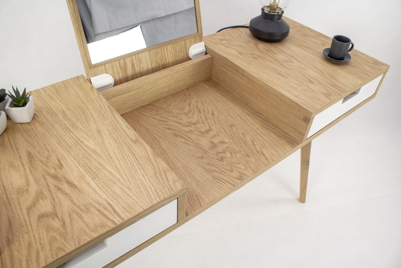 Modern Oak Wooden Vanity Table With Desk in Scandinavian - Etsy