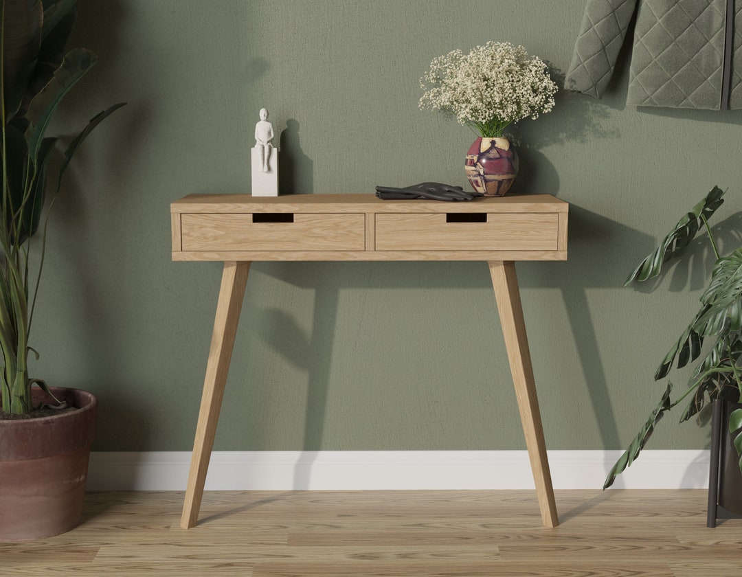 Narrow Wood Console Table With Drawers in Modern Mid Century Design ...
