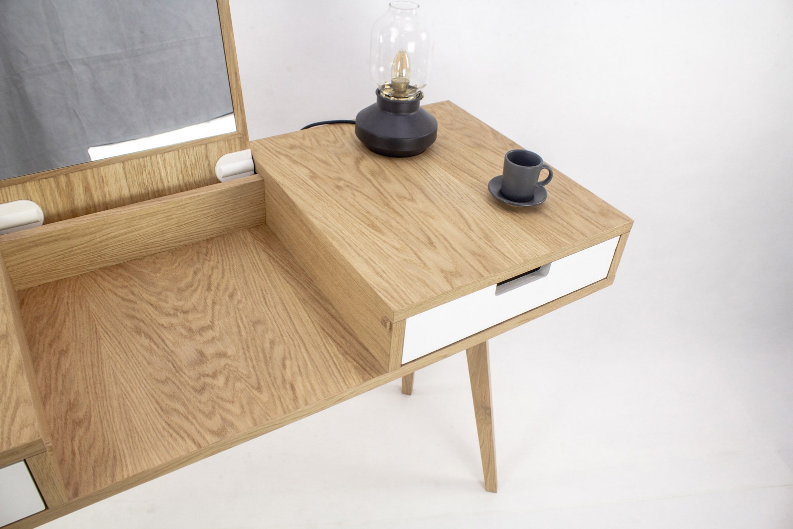 Modern Oak Wooden Vanity Table With Desk in Scandinavian - Etsy