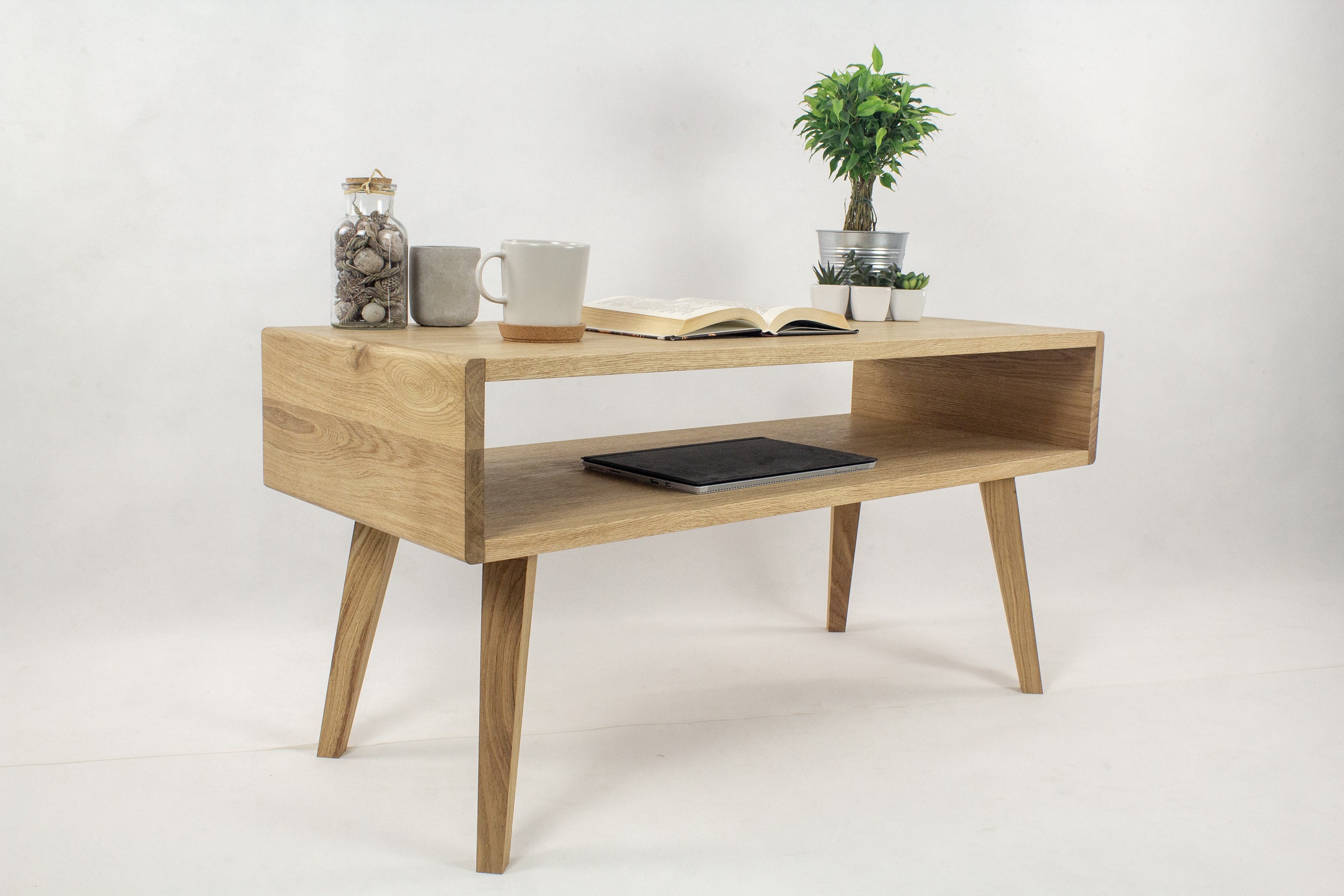 Designer oak wooden Scandinavian wide coffee table with | Etsy