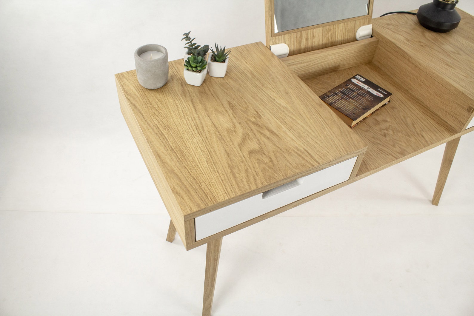 Modern Oak Wooden Vanity Table With Desk in Scandinavian - Etsy