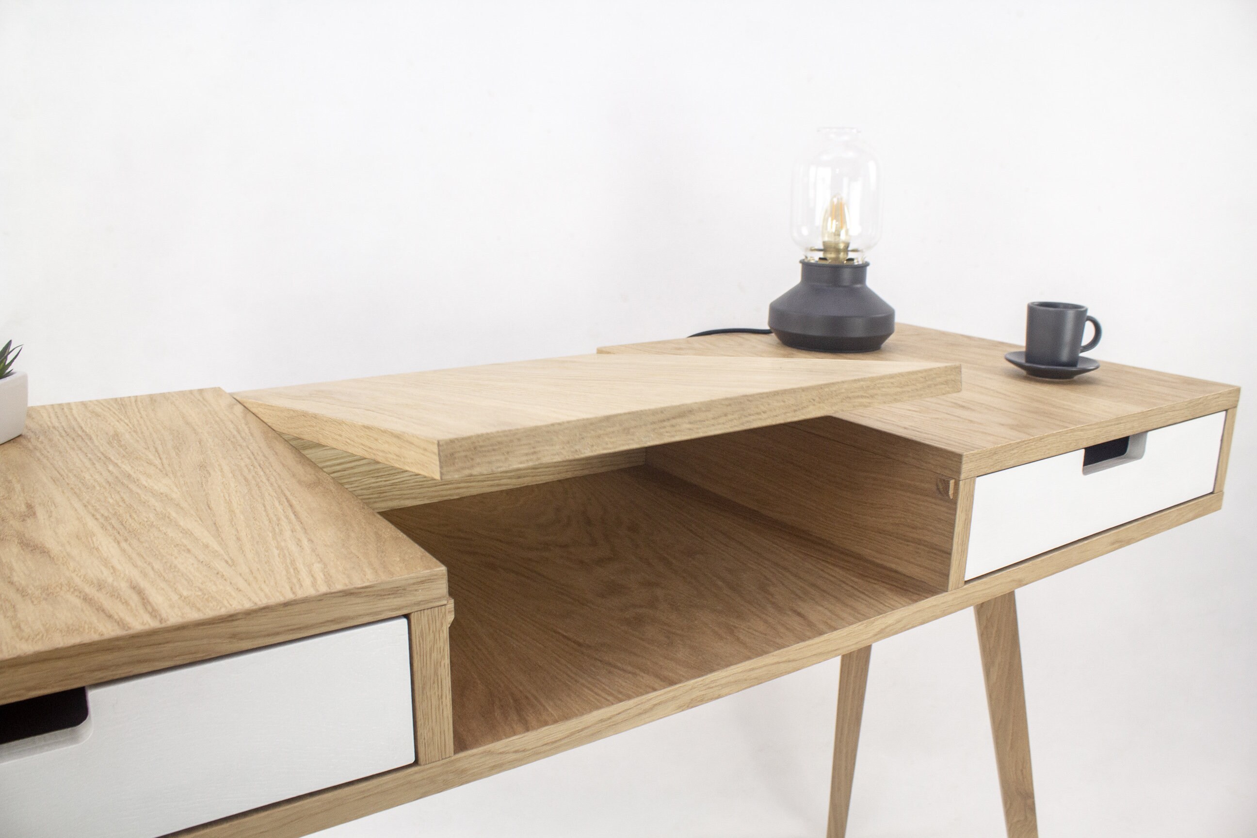 Modern Oak Wooden Vanity Table With Desk in Scandinavian - Etsy