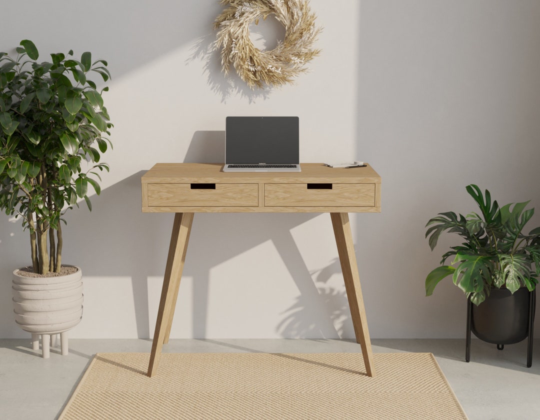 Modern Computer Desk With Drawers Made From Solid Oak and Natural Oak ...