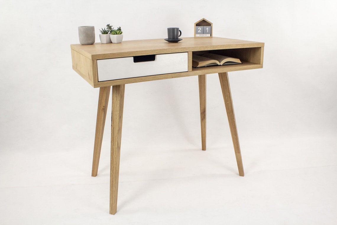 Small Desk with Drawer & Shelf made from Real Wood and Solid | Etsy